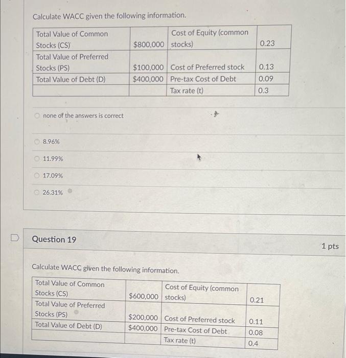 Solved Calculate WACC given the following information. Cost | Chegg.com