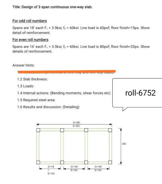 Solved Title: Design of 3 span continuous one-way slab. For | Chegg.com