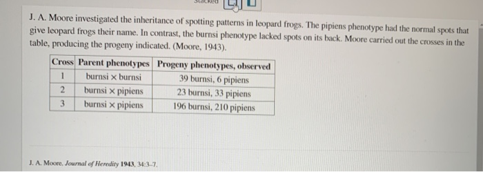 Solved J. A. Moore investigated the inheritance of spotting | Chegg.com