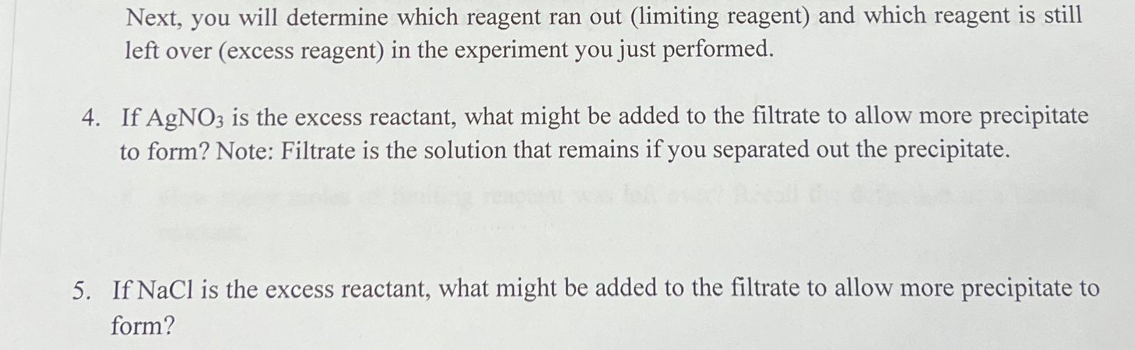 Solved Next, you will determine which reagent ran out | Chegg.com