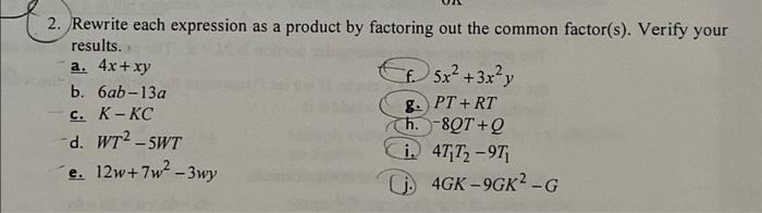Solved 2. Rewrite each expression as a product by factoring | Chegg.com