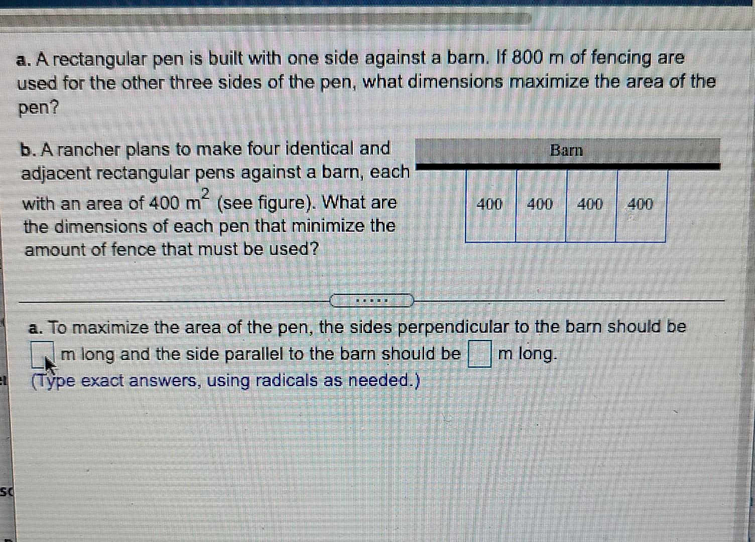 Solved a. A rectangular pen is built with one side against a | Chegg.com