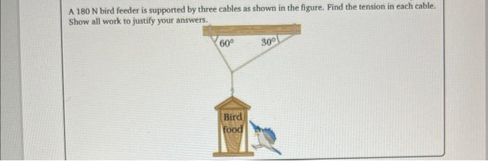 [Solved]: A ( 180 mathrm{~N} ) bird feeder is supported