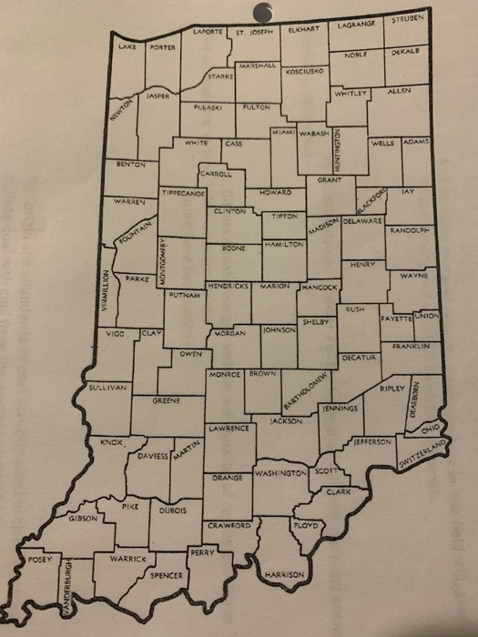 based onths map Map of Indiana showing its 92 | Chegg.com