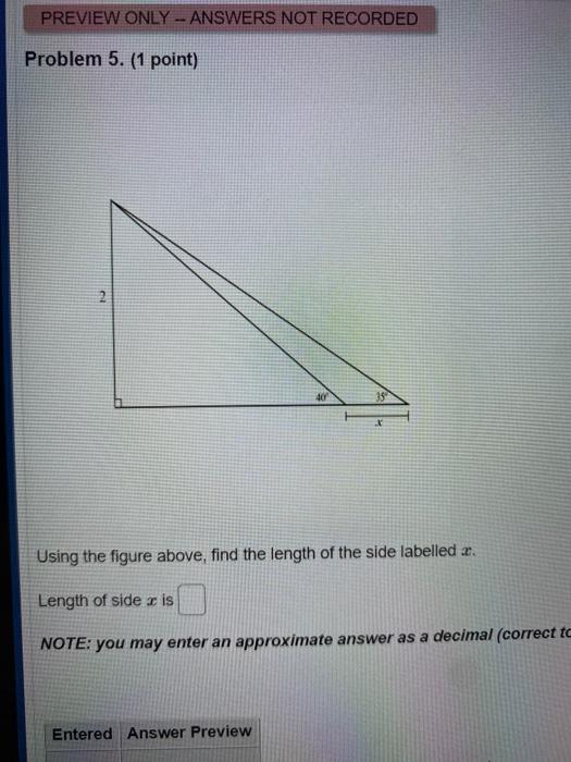 Solved Problem 5. (1 point) Using the figure above, find the | Chegg.com