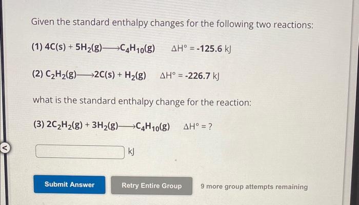 Solved Given the standard enthalpy changes for the following | Chegg.com