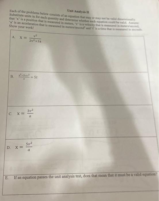 Solved Unit Analysis II Each of the problems below consists | Chegg.com