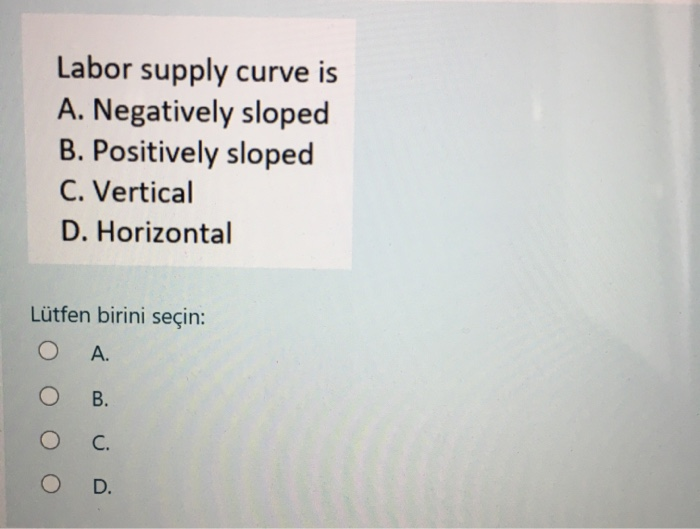 Solved Labor supply curve is A. Negatively sloped B. | Chegg.com