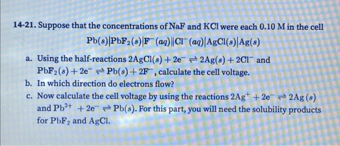 Solved 14-21. Suppose that the concentrations of NaF and KCl | Chegg.com