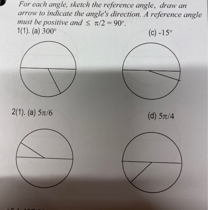 Solved For each angle, sketch the reference angle, draw an | Chegg.com