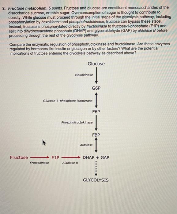 Solved 2. Fructose metabolism. 5 points. Fructose and | Chegg.com
