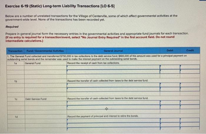 Solved Exercise 6-19 (Static) Long-term Liability | Chegg.com