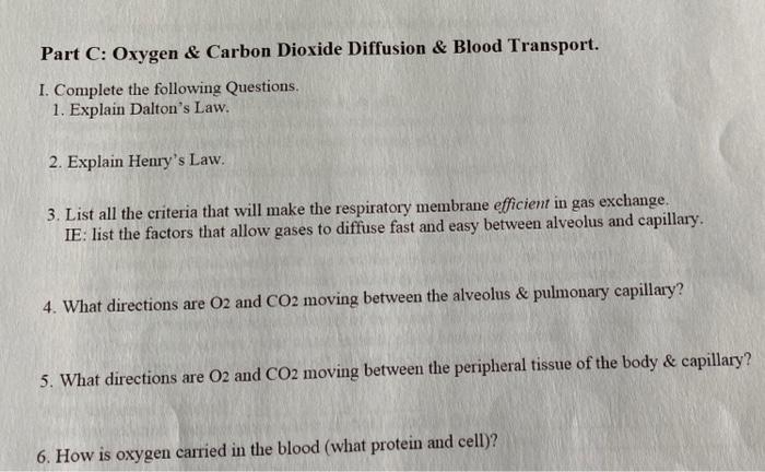Solved Part C: Oxygen & Carbon Dioxide Diffusion & Blood | Chegg.com
