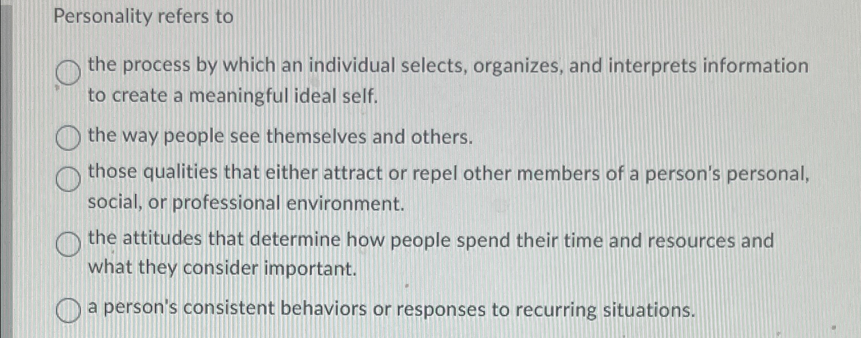 Solved Personality refers tothe process by which an | Chegg.com