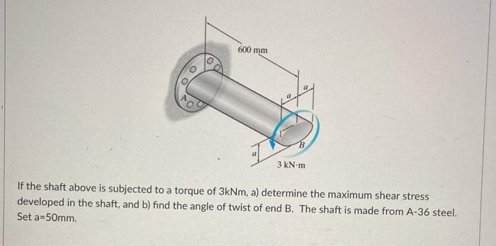 Solved If the shaft above is subjected to a torque of 3kNm, | Chegg.com