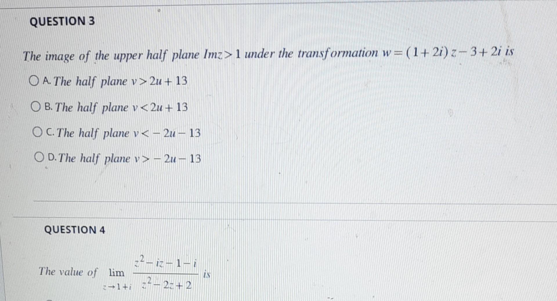 Solved The image of the upper half plane Imz> 1 under the | Chegg.com