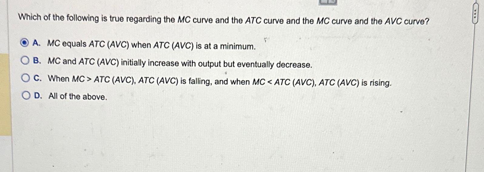 Solved Which of the following is true regarding the MC curve | Chegg.com