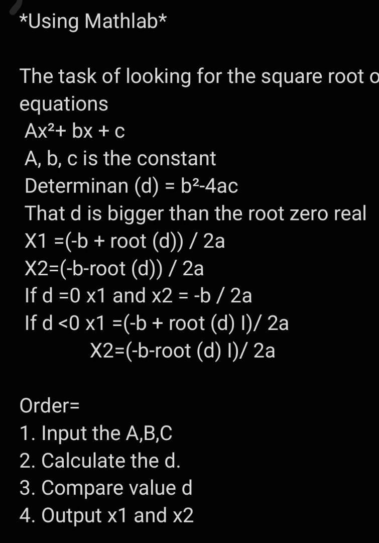 Solved *Using Mathlab* The task of looking for the square | Chegg.com