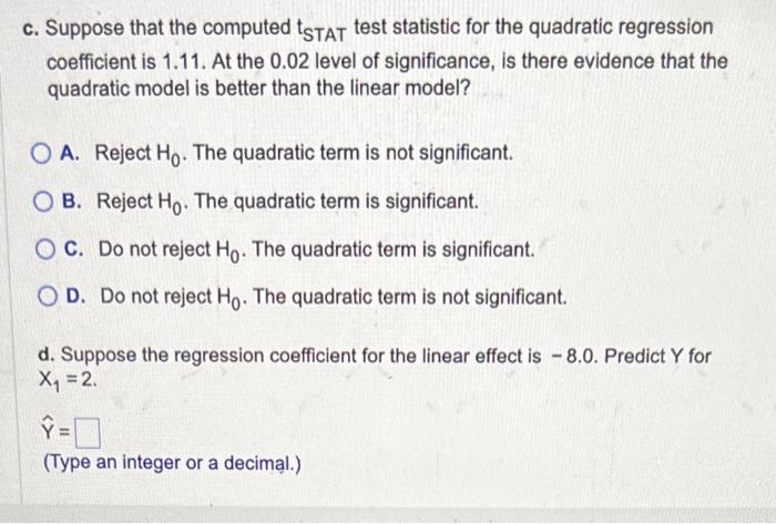 Solved The quadratic regression equation shown below is for | Chegg.com