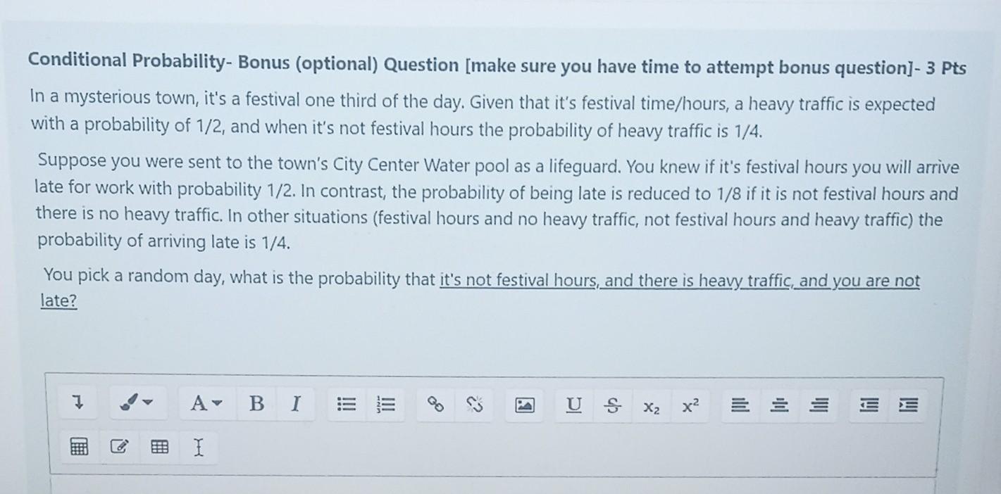 Solved Conditional Probability- Bonus (optional) Question | Chegg.com