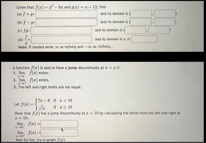 Solved Given that f(x) = x² - 6x and g(x) = x + 12, find (a) | Chegg.com
