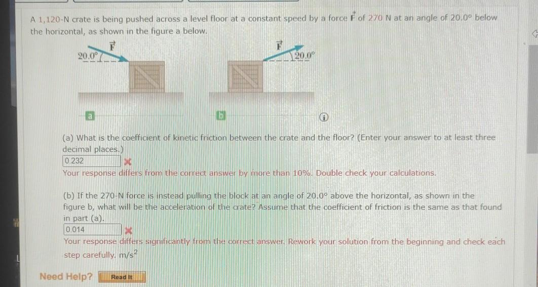 Solved A 1,120-N crate is being pushed across a level floor | Chegg.com