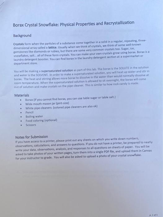 Solved Borax Crystal Snowflake: Physical Properties and | Chegg.com
