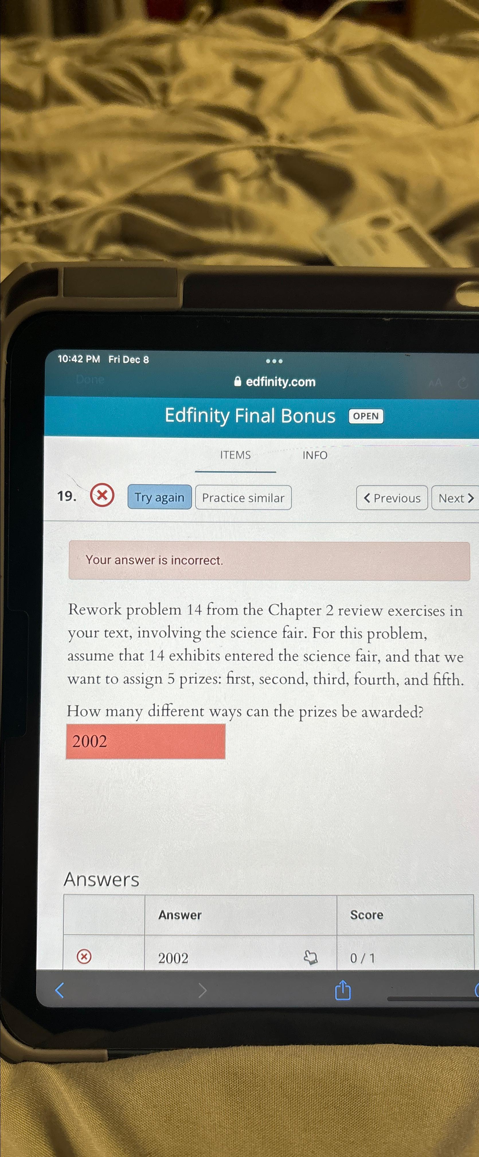 Solved 10:42 ﻿PM Fri Dec 8 ﻿edfinity.comEdfinity Final | Chegg.com