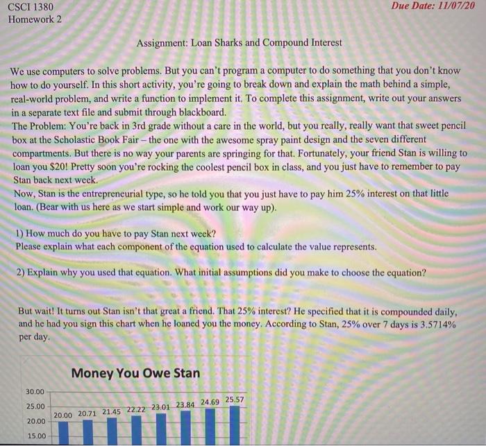 Solved Due Date: 11/07/20 CSCI 1380 Homework 2 Assignment: | Chegg.com