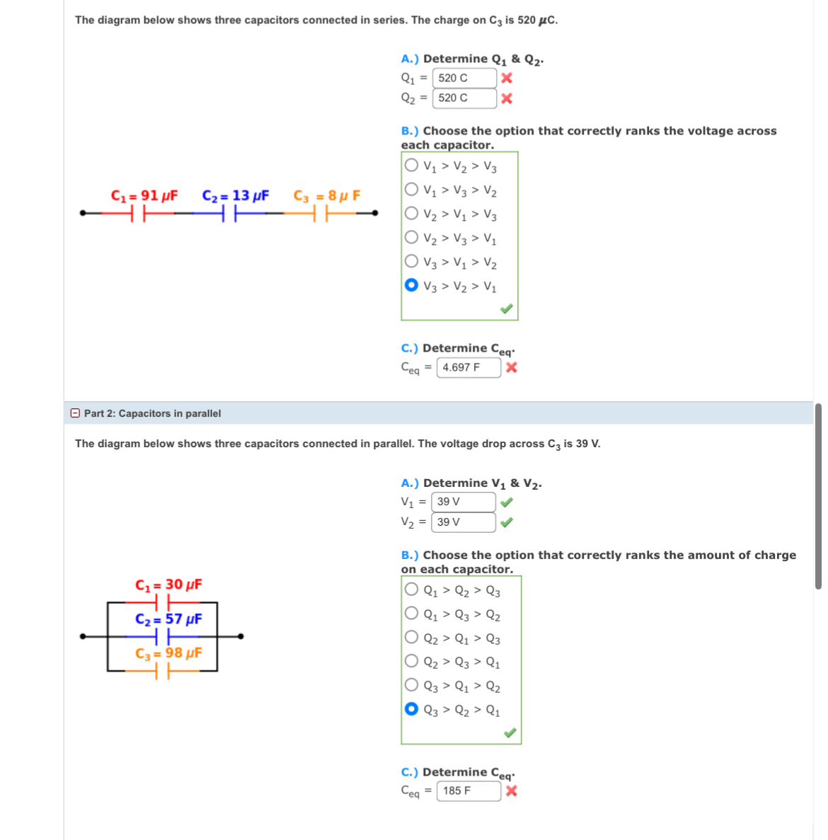 Solved The diagram below shows three capacitors connected in | Chegg.com