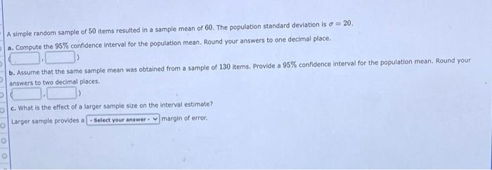 Solved A simple random sample of 50 items resulted in a | Chegg.com