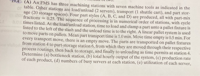 Solved 19.4 (A) An FMS has three machining stations with | Chegg.com