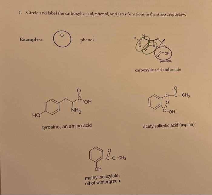 Solved 1. Circle and label the carboxylic acid, phenol, and | Chegg.com
