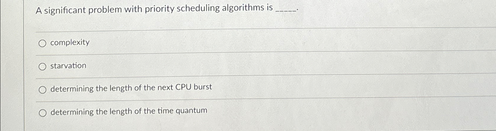 Solved A significant problem with priority scheduling | Chegg.com