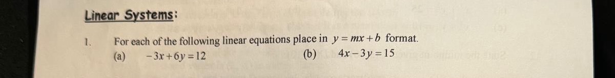 Solved Linear Systems:For each of the following linear | Chegg.com