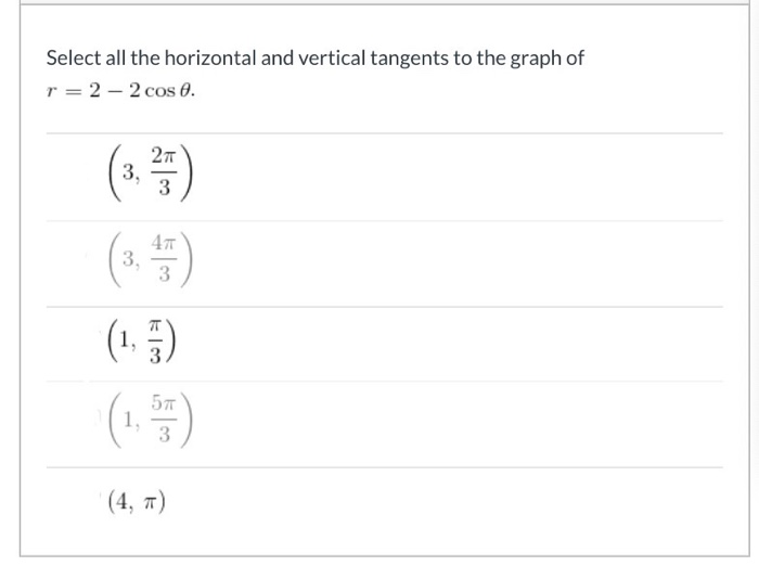 Solved Select all the horizontal and vertical tangents to | Chegg.com