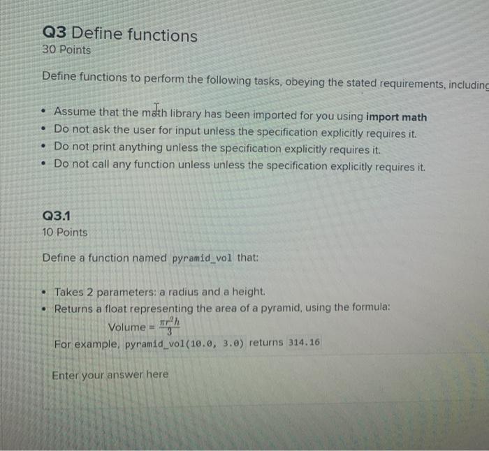 Solved Q3 Define functions 30 Points Define functions to | Chegg.com