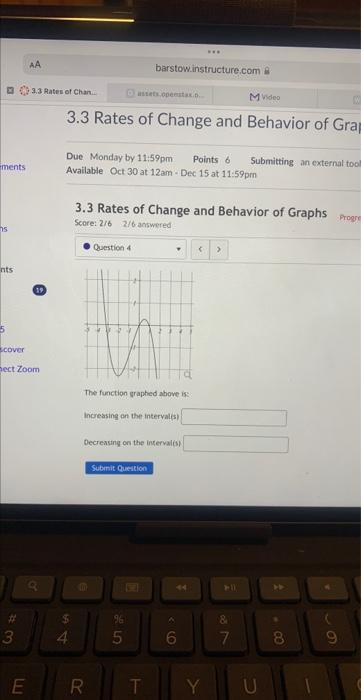 Solved 3.3 Rates of Change and Behavior of Graphs Score: | Chegg.com