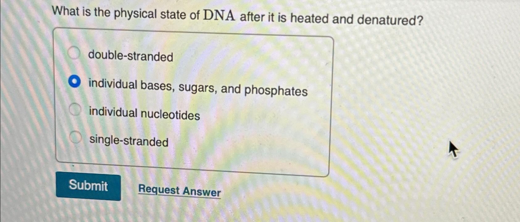 Solved What is the physical state of DNA after it is heated | Chegg.com