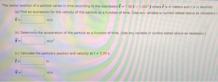 Solved The vector position of a particle varies in time | Chegg.com