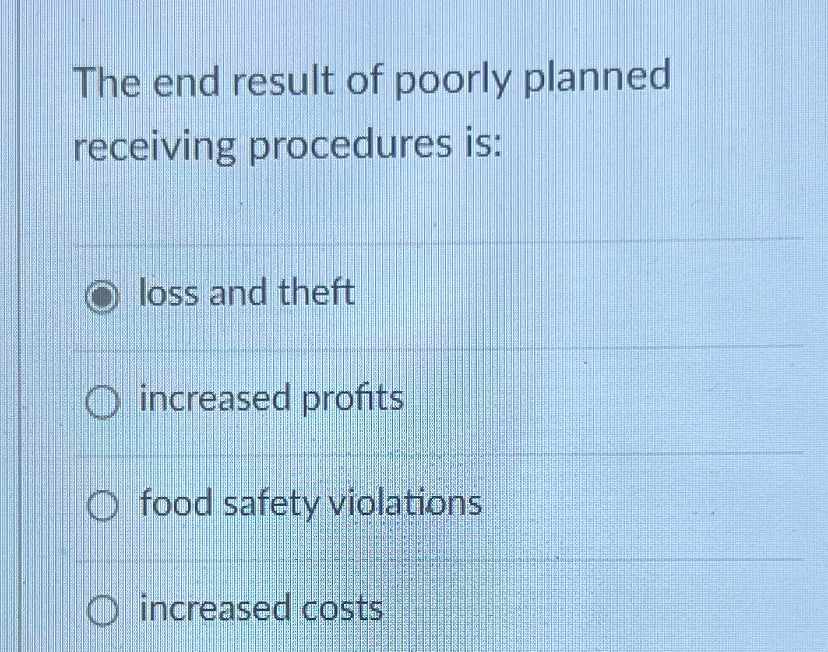 Solved The end result of poorly planned receiving procedures | Chegg.com