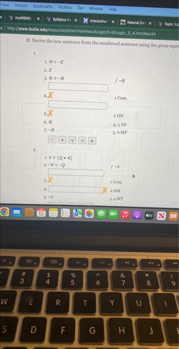 II. Derive the new sentence from the numbered | Chegg.com