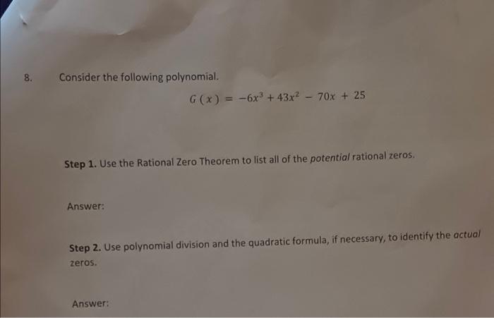 Solved 8. Consider the following polynomial. | Chegg.com