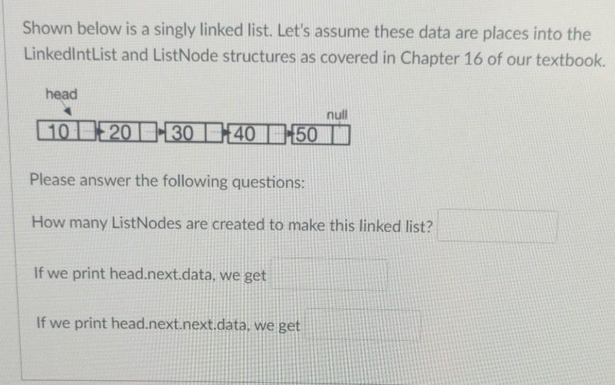 Solved Shown below is a singly linked list. Let's assume | Chegg.com