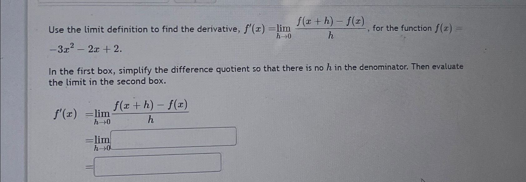 Solved Use the limit definition to find the derivative, | Chegg.com