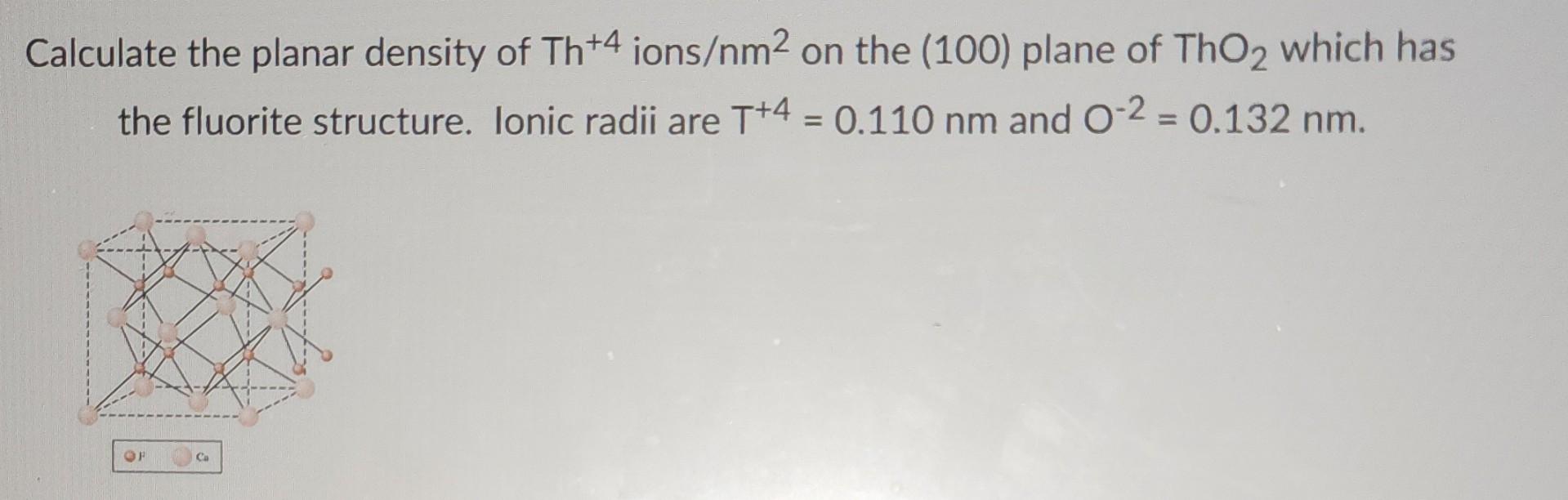 Solved Calculate the planar density of Th+4 ions /nm2 on the | Chegg.com