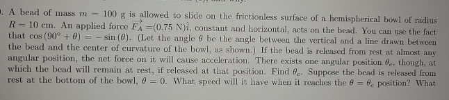 Solved A bead of mass m=100g ﻿is allowed to slide on the | Chegg.com