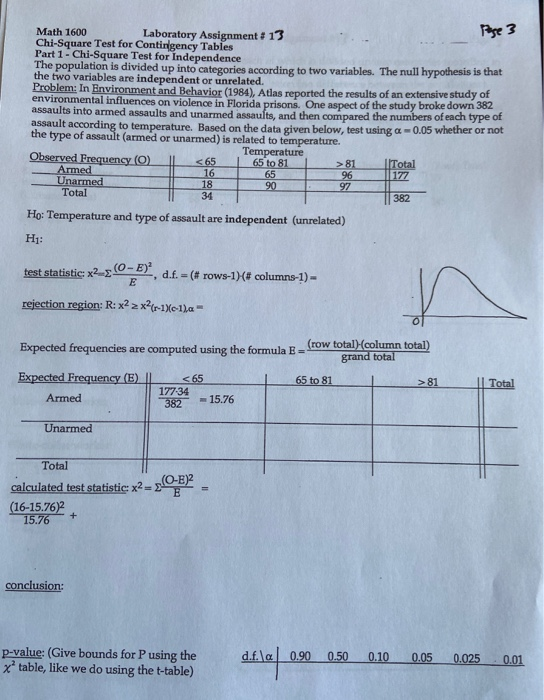 Solved Page 3 Math 1600 Laboratory Assignment #13 Chi-Square | Chegg.com