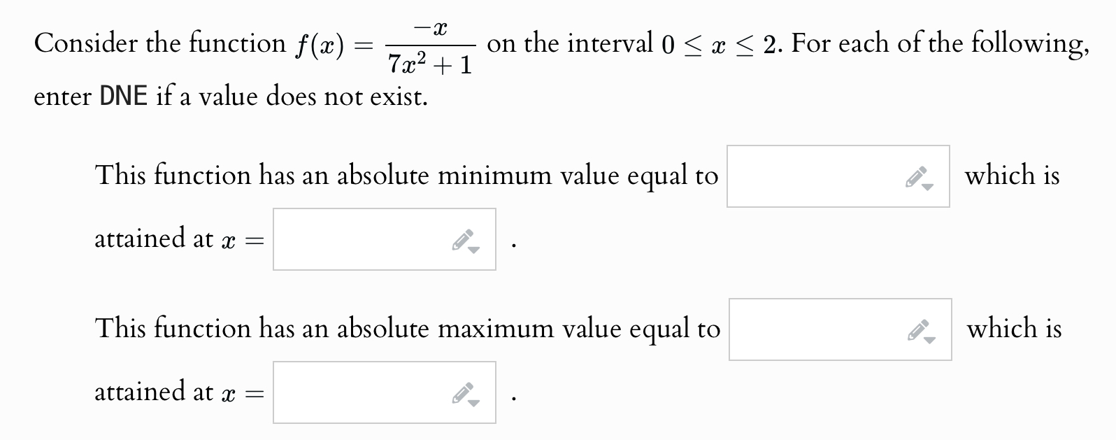 Solved Consider the function f(x)=-x7x2+1 ﻿on the interval | Chegg.com