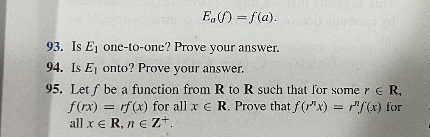 Solved Ea(f)=f(a).Is E1 ﻿one-to-one? Prove your answer.Is E1 | Chegg.com
